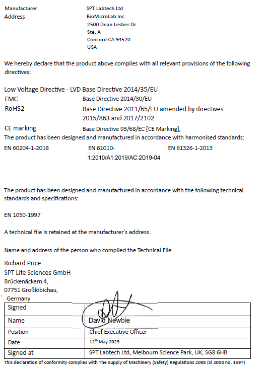 CE Marking Declaration of Conformity - 12.0