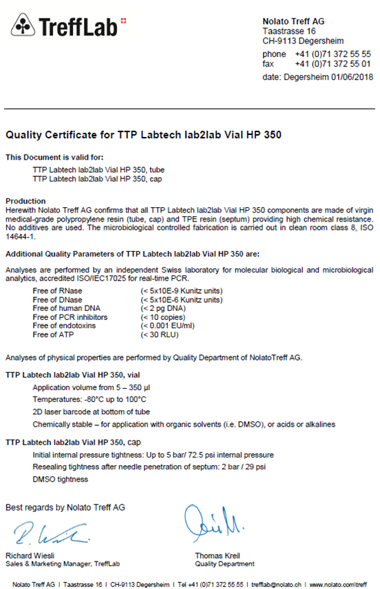Labware - 8.1 Labware quality certificate